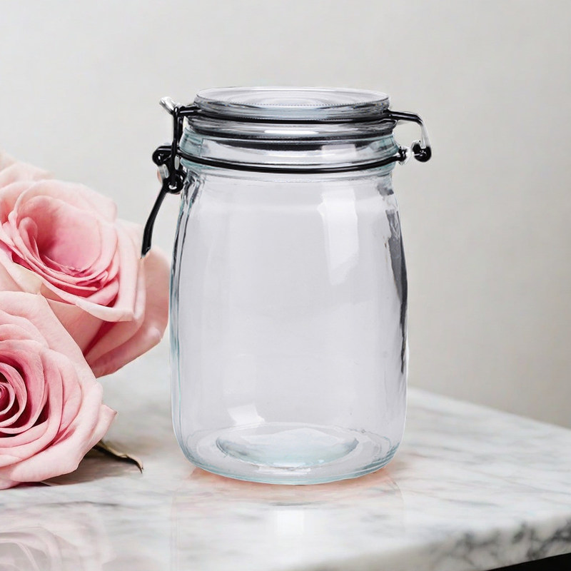 Empty Glass Food Canister Closure Airtight Clear Glass Canisters